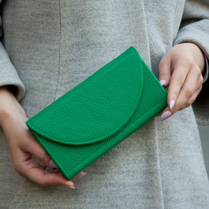 Emerald Green Leather Wallet Large Soft Leather Women Purse Big Simple ...