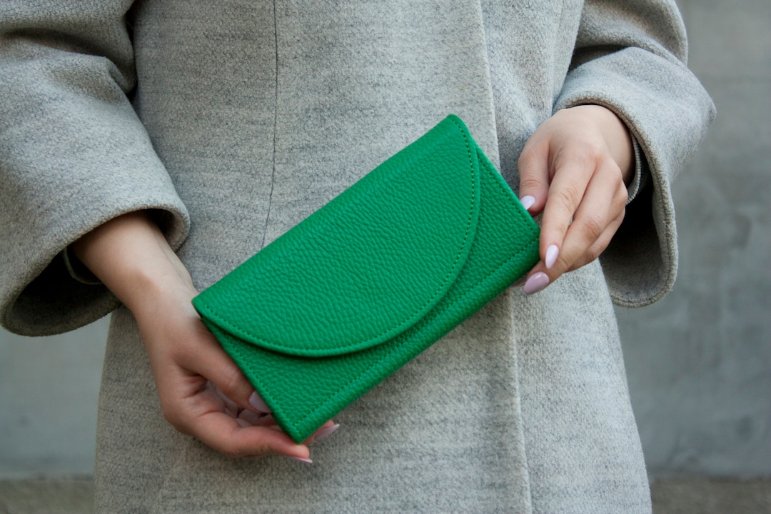 Green Purse Women Leather Wallet Emerald Green Purse Big Size ...