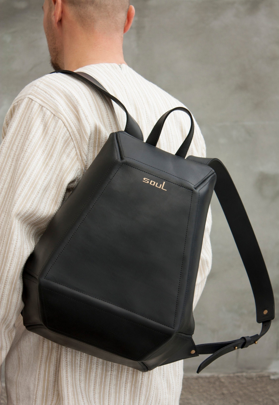 Anti Theft Cool Geometry Shape Backpack Men Vintage Leather Rucksack - Etsy