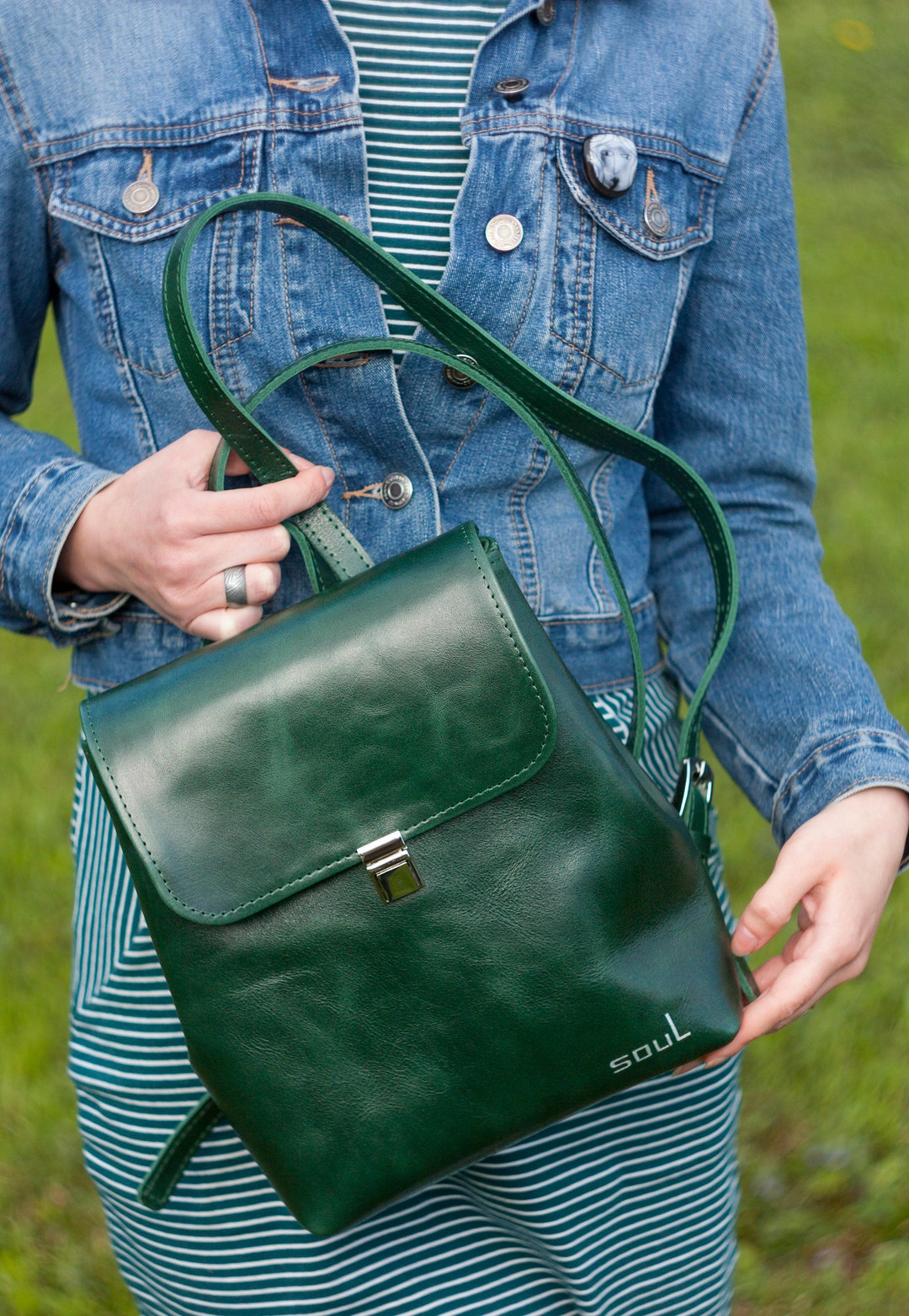 Green Backpack Woman iPad Backpack Small Leather Rucksack - Etsy