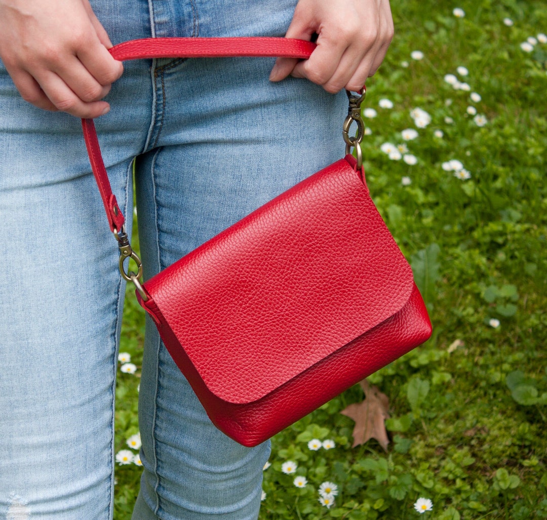 Rote Tasche aus 100 % Leder weiche Mini-Umhängetasche für - Etsy.de