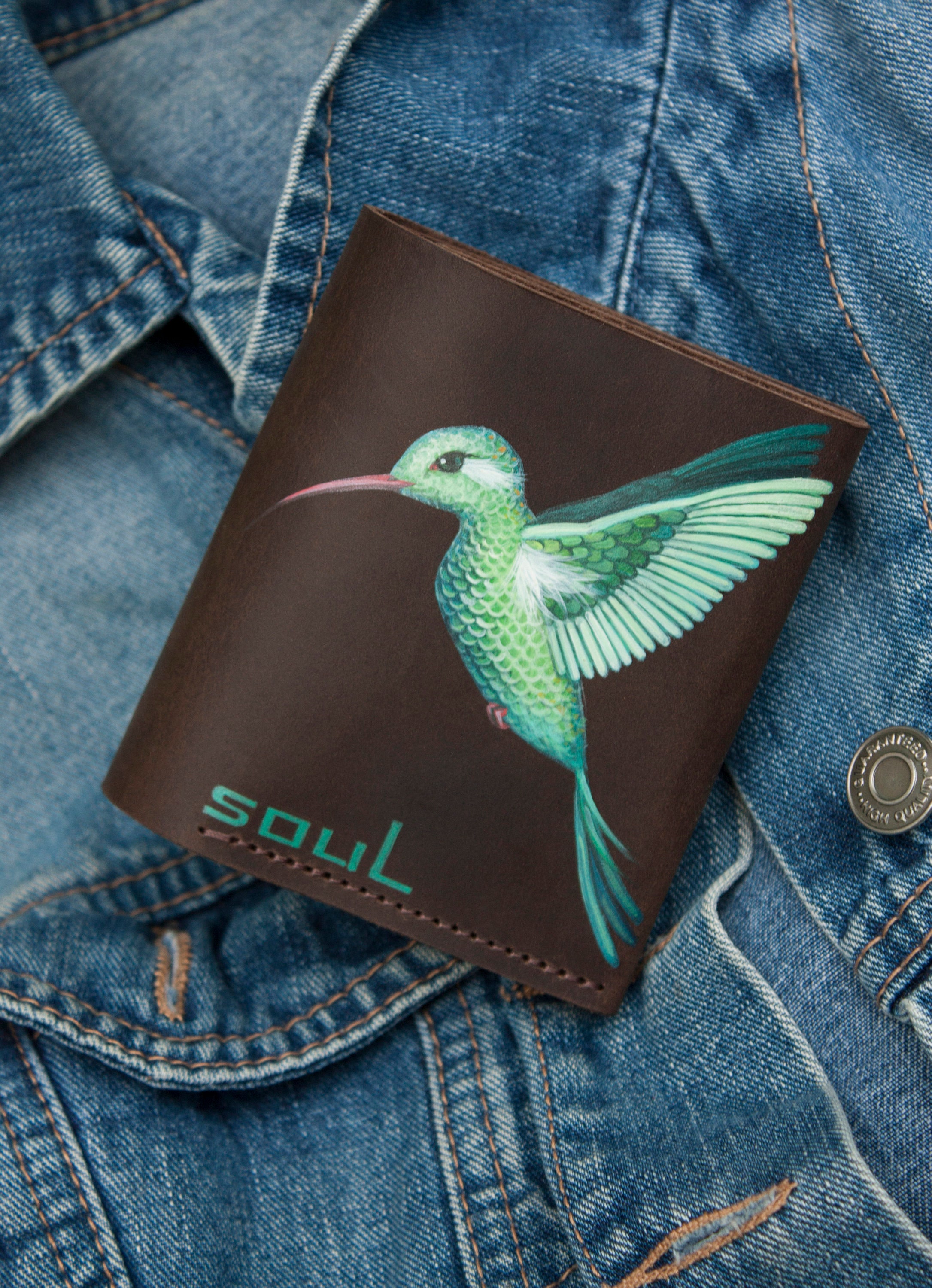 Women Wallet With Hummingbird Bird in Flight Brown Leather Bifold Mini ...