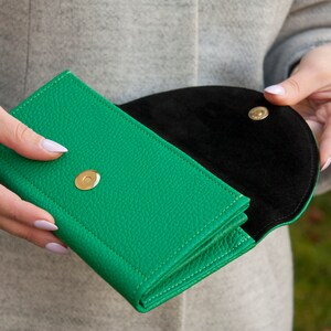 Emerald Green Leather Wallet Large Soft Leather Women Purse Big Simple ...
