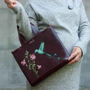 Women Leather Crossbody Bag With Hummingbird Bird Personalized Mother's ...