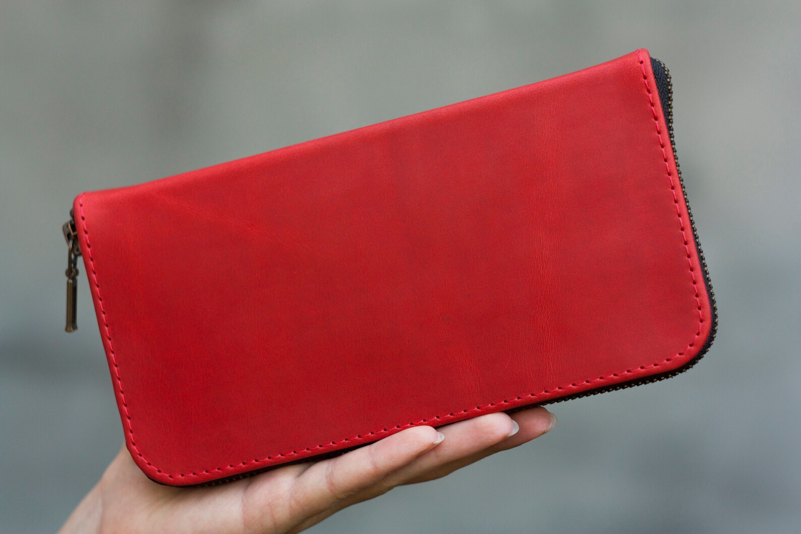 Women Red Wallet Zipper Leather Wallet With Blue Bird Large - Etsy