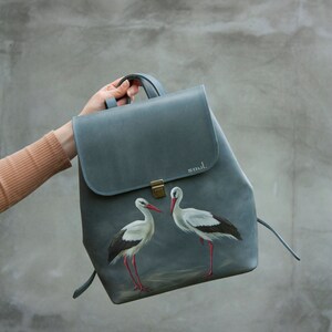 Women Satchel With Birds Large Backpack for Travel White Stork Birds ...