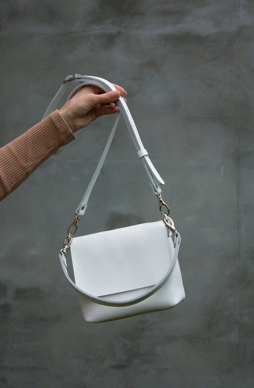 White Leather Mini Crossbody Bag Women Minimalist Leather Handbag Small ...