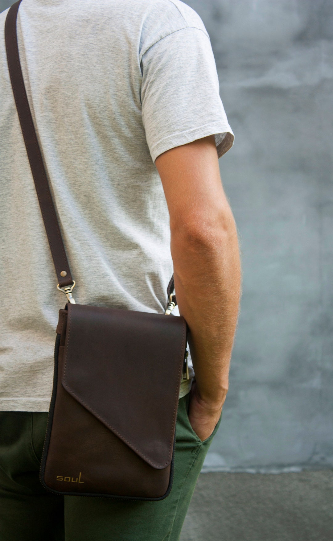 Man Real Leather Crossbody Purse Vintage Leather Brown Mesenger Bag - Etsy