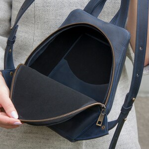 Anti Theft Leather Mini Backpack Women Dark Blue Rucksack Personalized ...