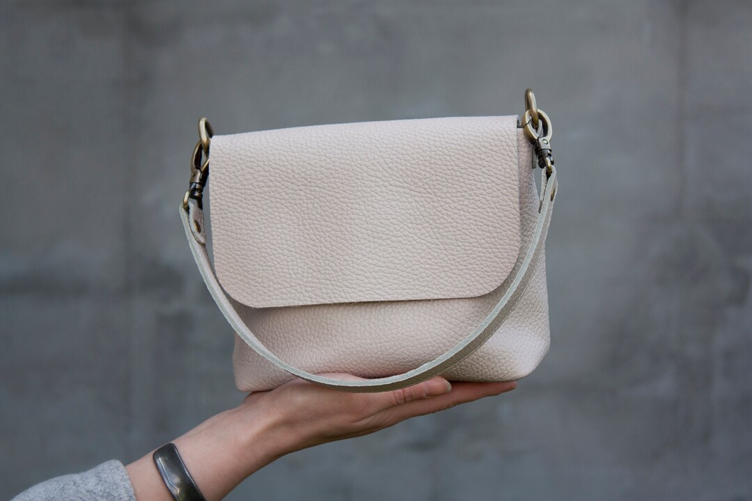 Beige Leather Mini Handbag Women Small Light Beige Crossbody Purse ...