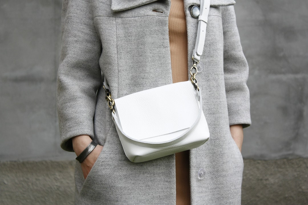 Women Gift Handbag White Soft Leather Small Crossbody Bag Mini Shoulder ...