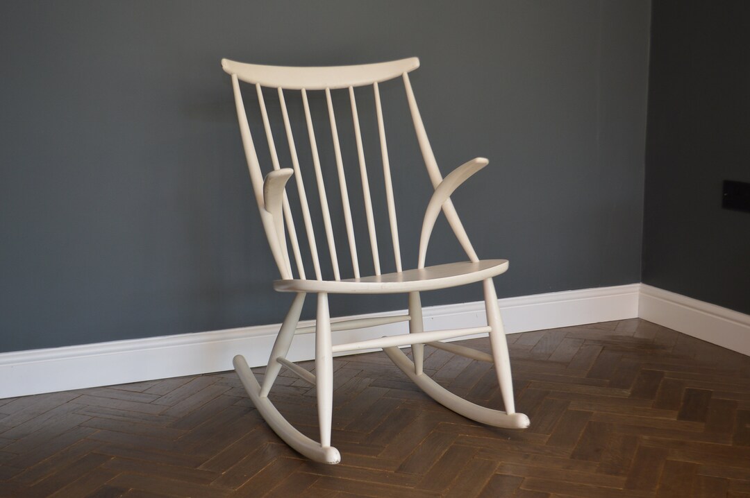 Vintage Danish Rocking Chair by Illum Wikkelso in White, 1960s. by ...