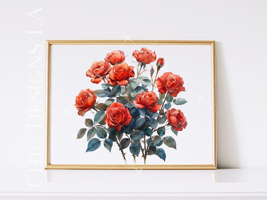 Prinatble Art, Long Stem Red Roses Transparent PNG Design Bushel of ...