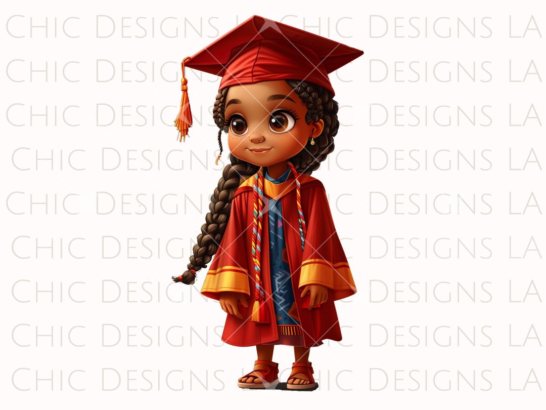 Png Black American Chibi Girl Graduate Transparent PNG Design With Red ...