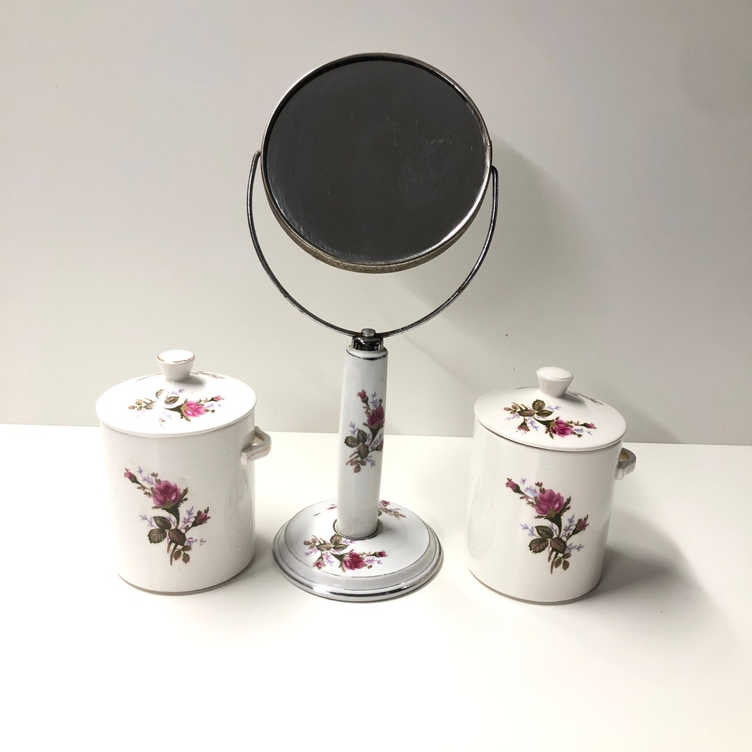 Vintage Vanity Dual-side Mirror Swivels Floral Porcelain Base & 2 ...