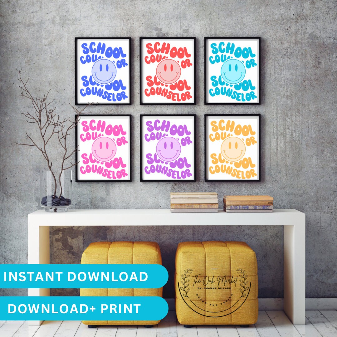 School Counselor Art | Retro Wall Art | Bright Colors Poster | Office ...