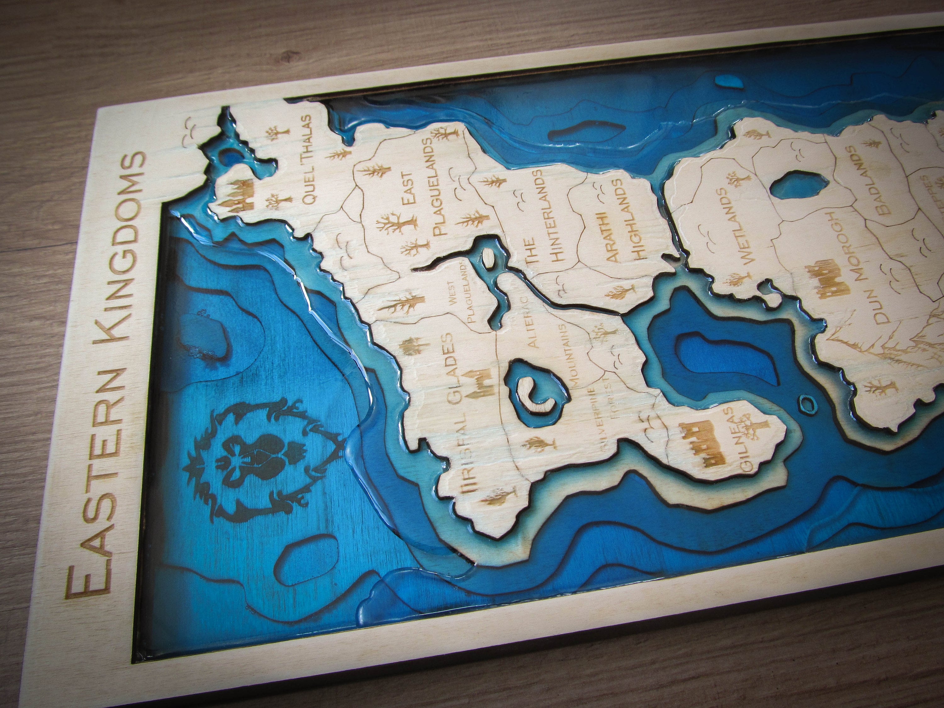 Eastern Kingdoms Map, Wood and Resin, World of Warcraft Wooden Map, Wow ...
