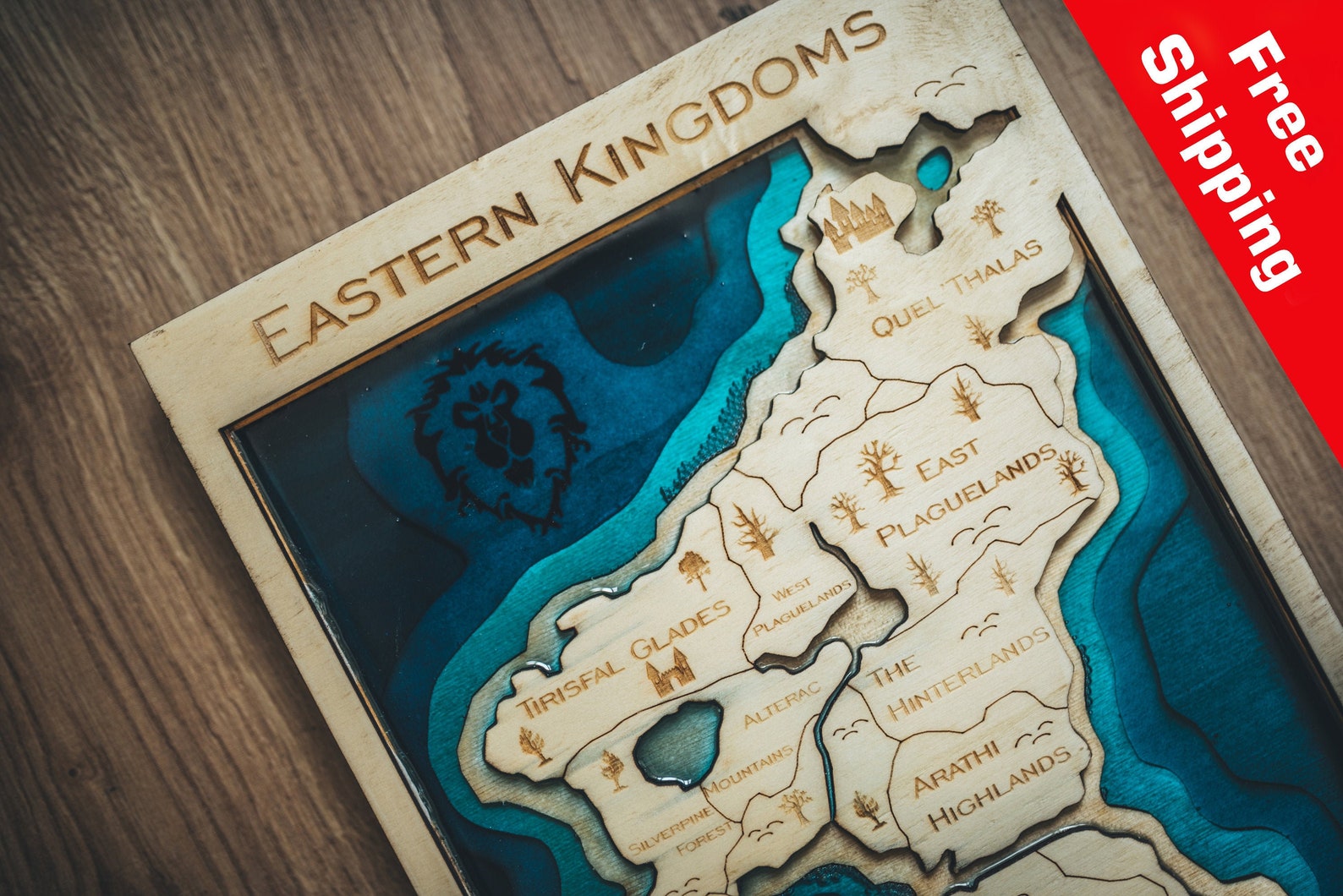 Eastern Kingdoms Map, Wood and Resin, World of Warcraft Wooden Map, Wow ...