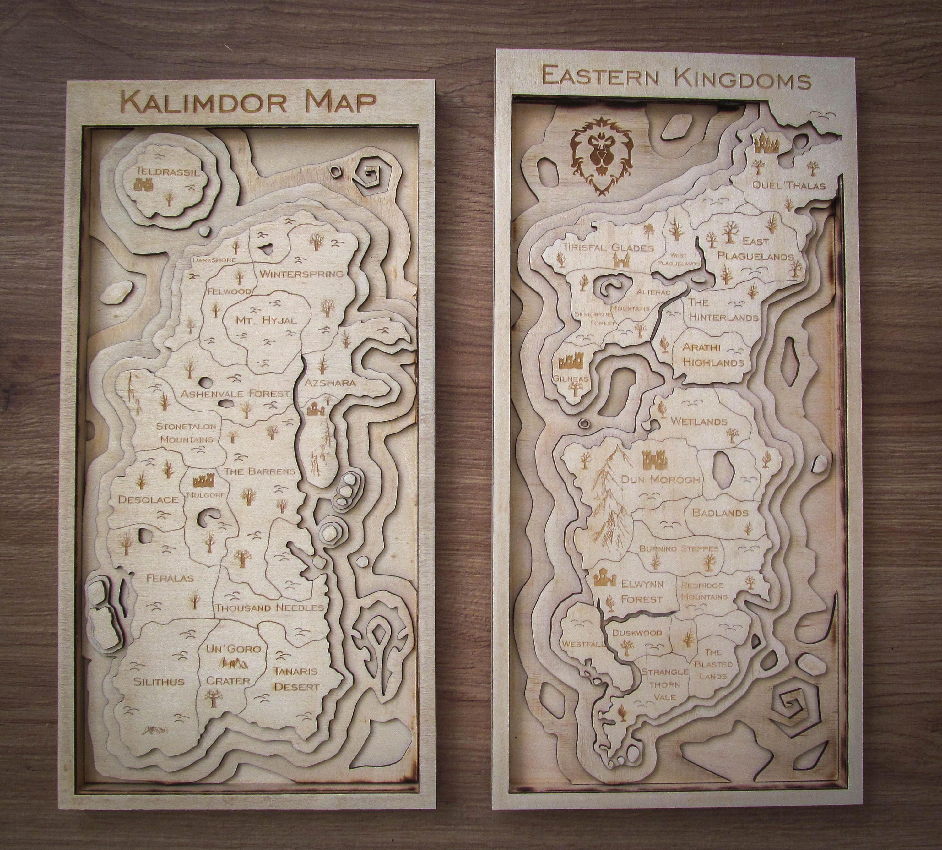 Eastern Kingdoms Map, Wood and Resin, World of Warcraft Wooden Map, Wow ...