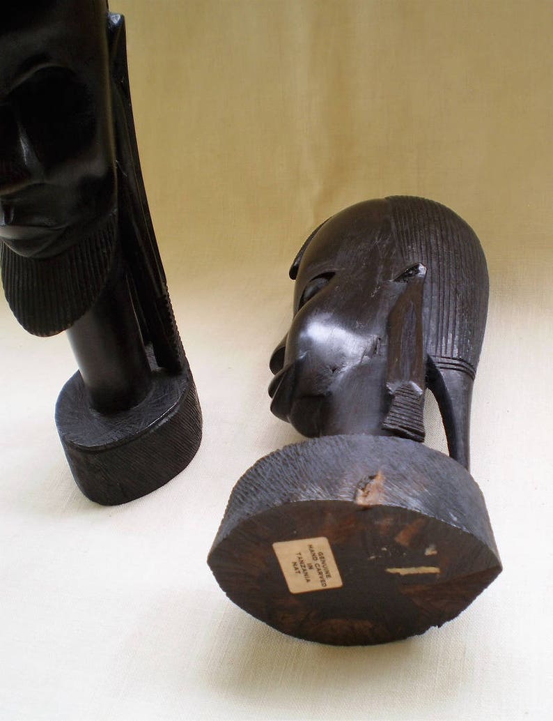 Vintage Hand Carved African Ebony Wood Statues Museum Quality-from ...