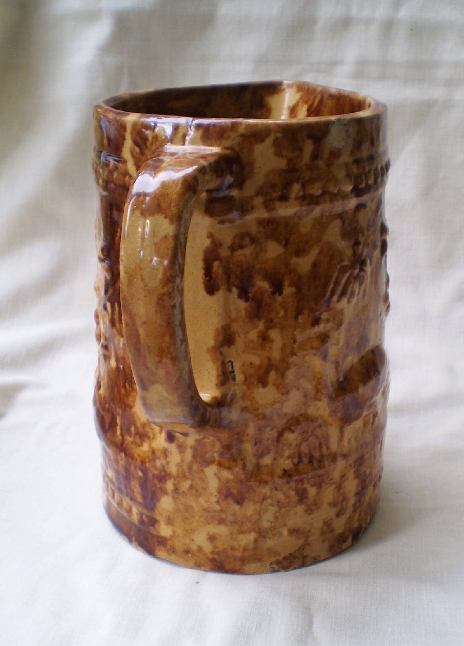 Antique Bennington Rockingham Pottery Pitcher-peacock Relief - Etsy