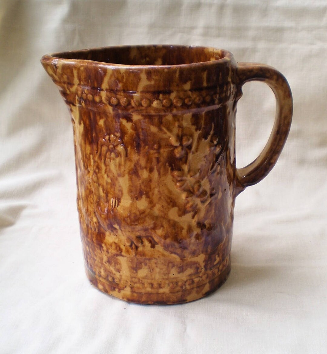 Antique Bennington Rockingham Pottery Pitcher-peacock Relief Design ...