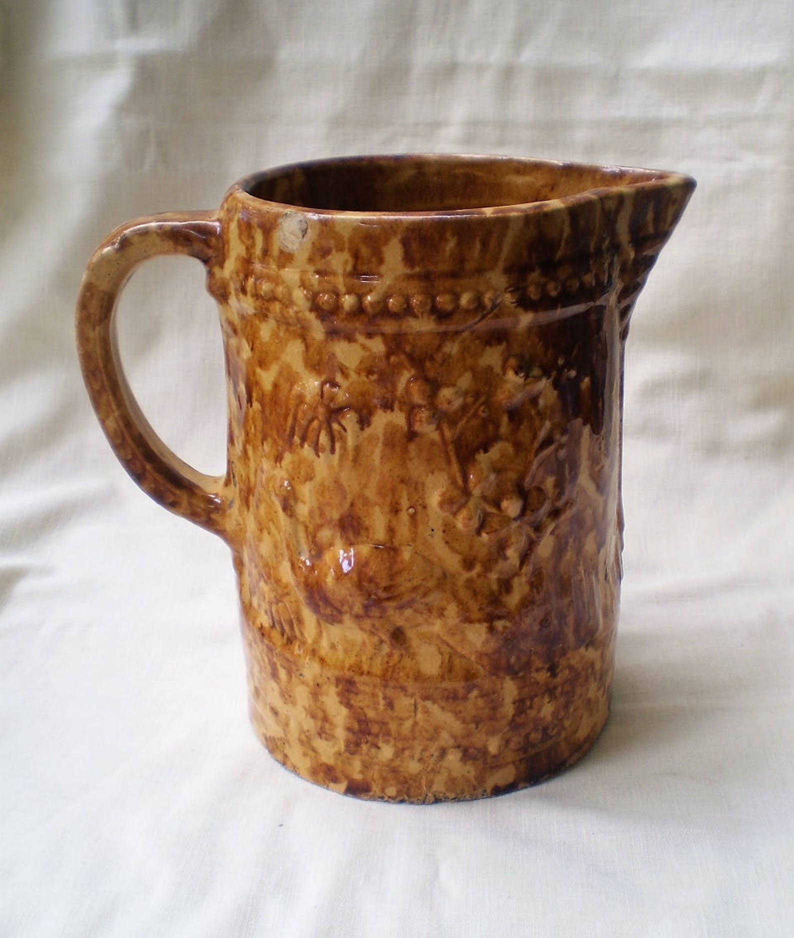 Antique Bennington Rockingham Pottery Pitcher-peacock Relief - Etsy
