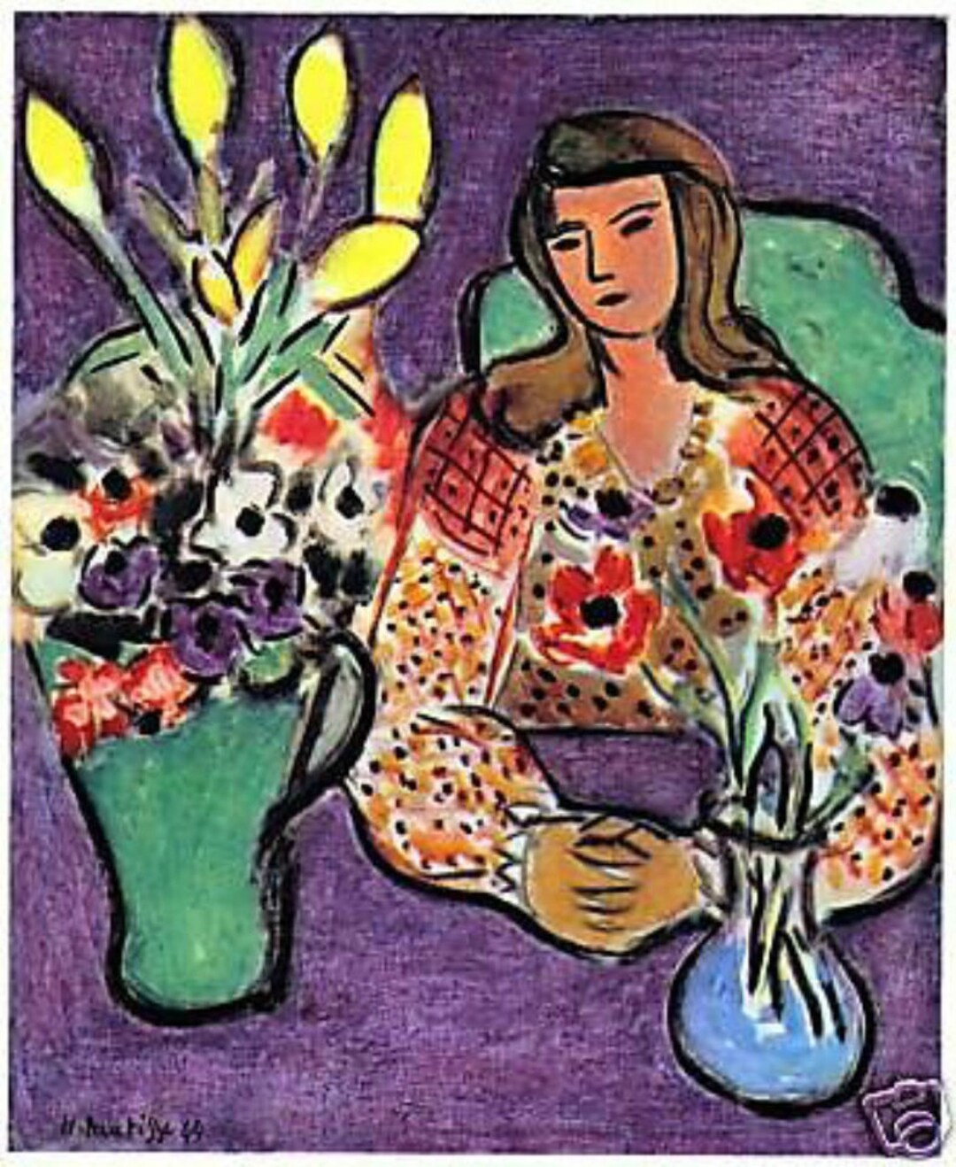 Matisse 1948 LITHOGRAPH +COA Young Girl With Violet Anemones. Unique ...