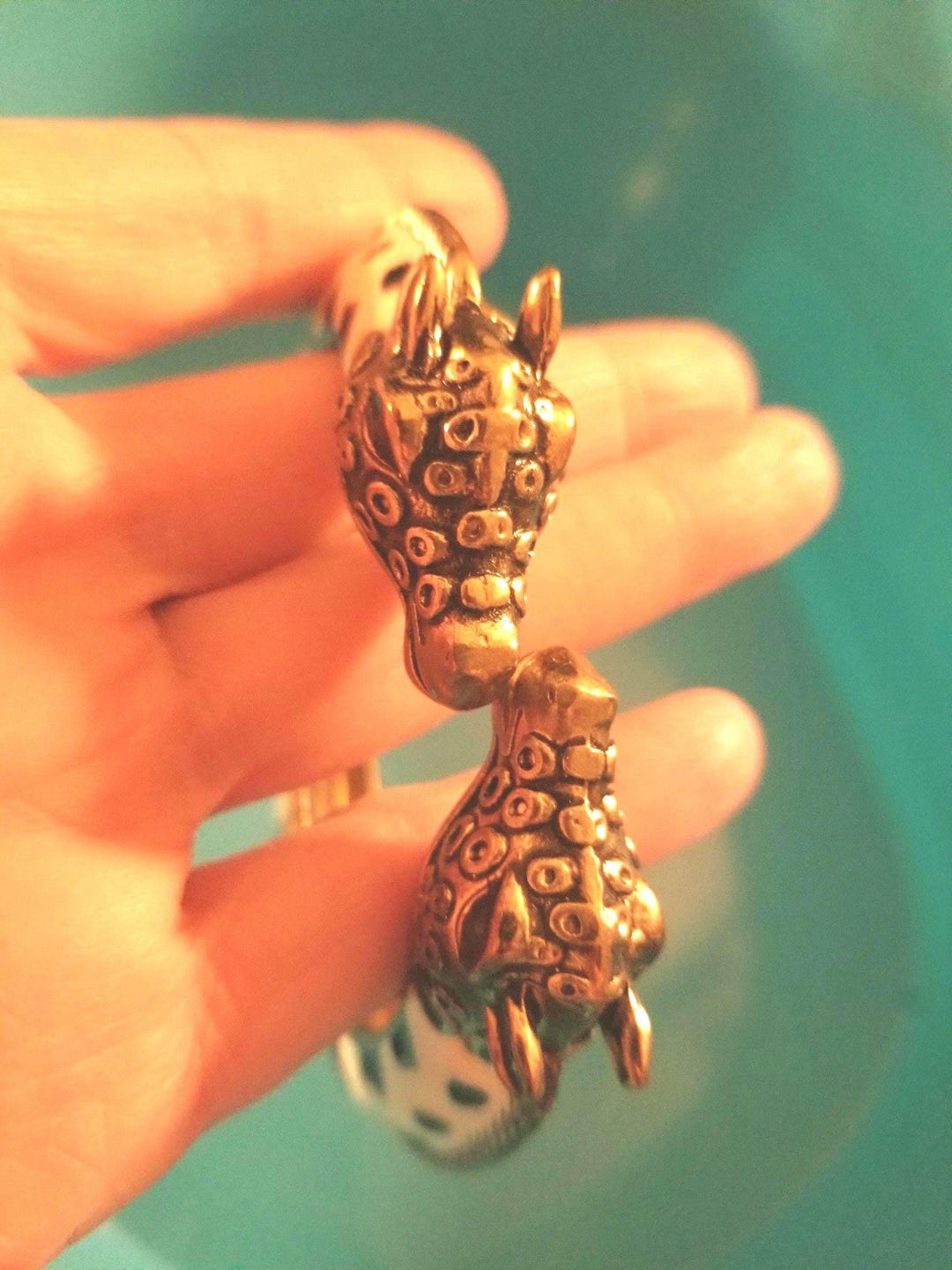 1940's Kissing Giraffes Vintage Bracelet Clamper Cuff Brass Cream Gold ...