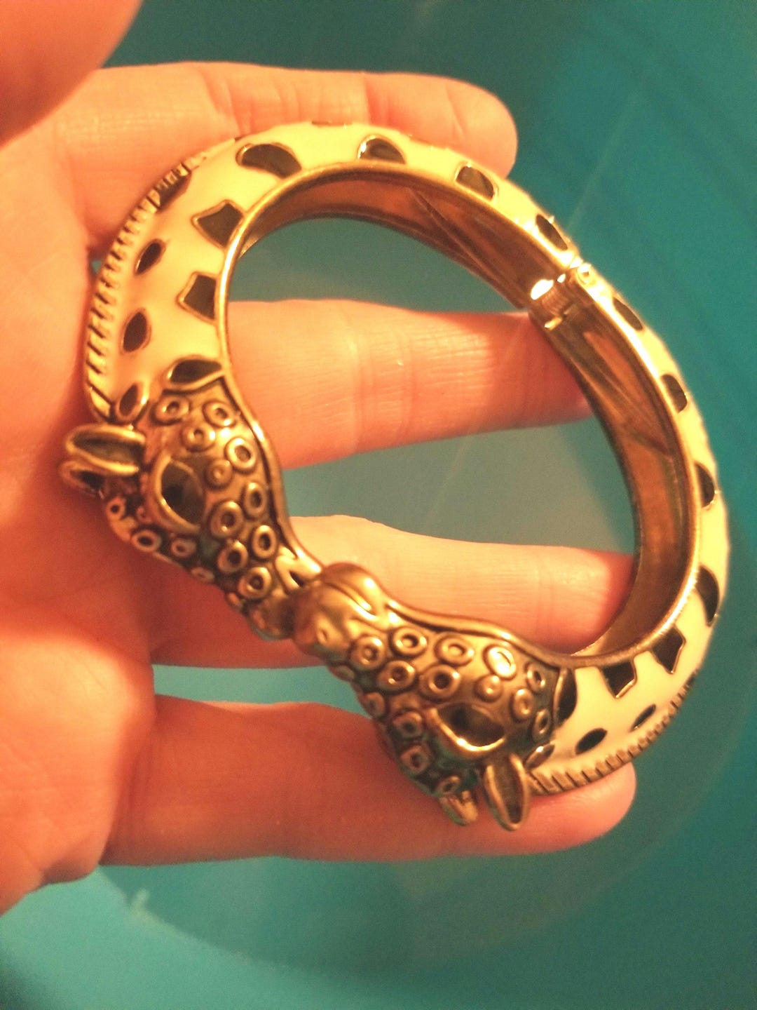 1940's Kissing Giraffes Vintage Bracelet Clamper Cuff Brass Cream Gold ...