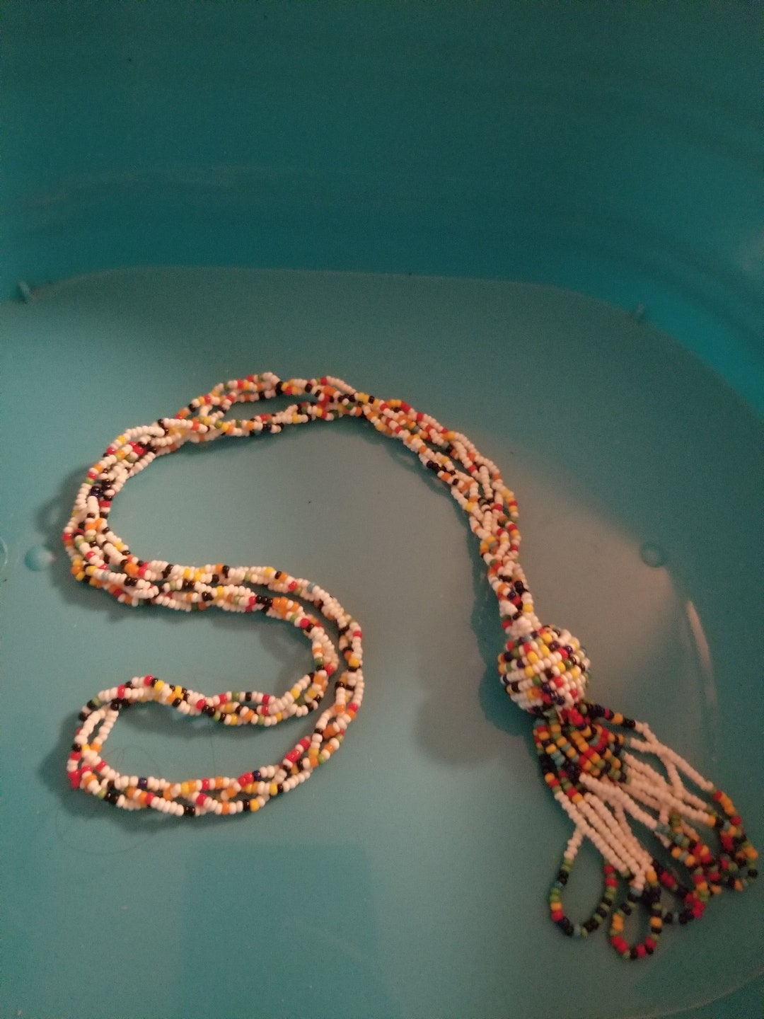 Native American Seed Beads Beaded Necklace Braided Ball Tassel ...