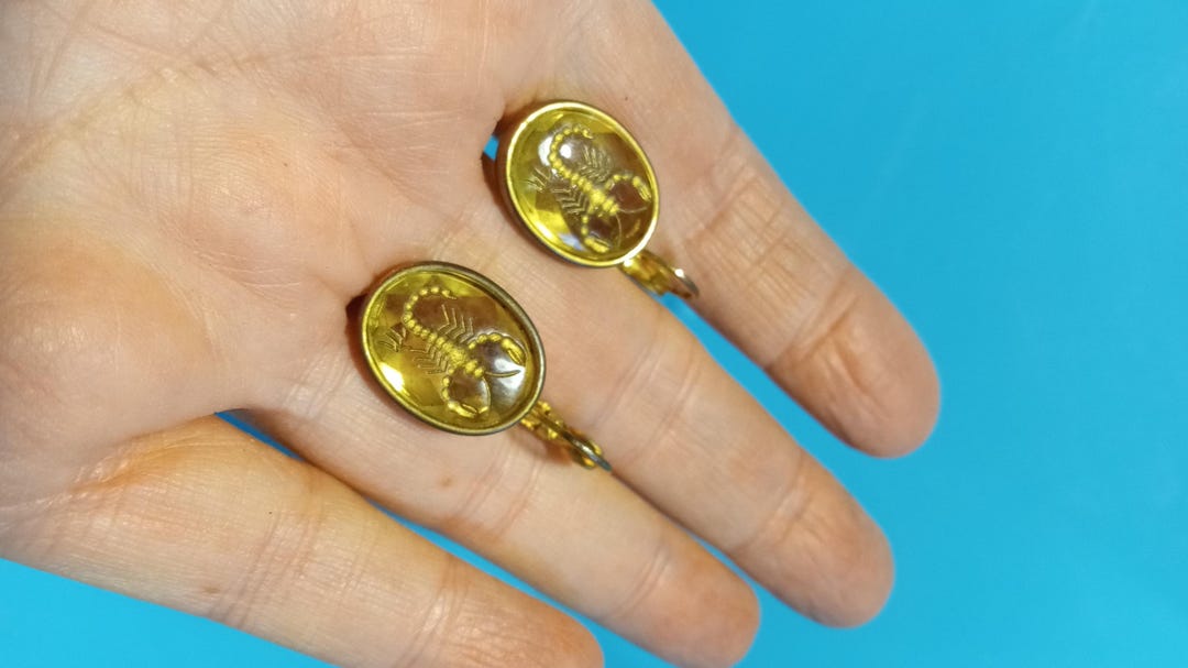 Rare Kirk's Folly Earrings Scorpio Scorpion Bug Insect Carved Yellow ...