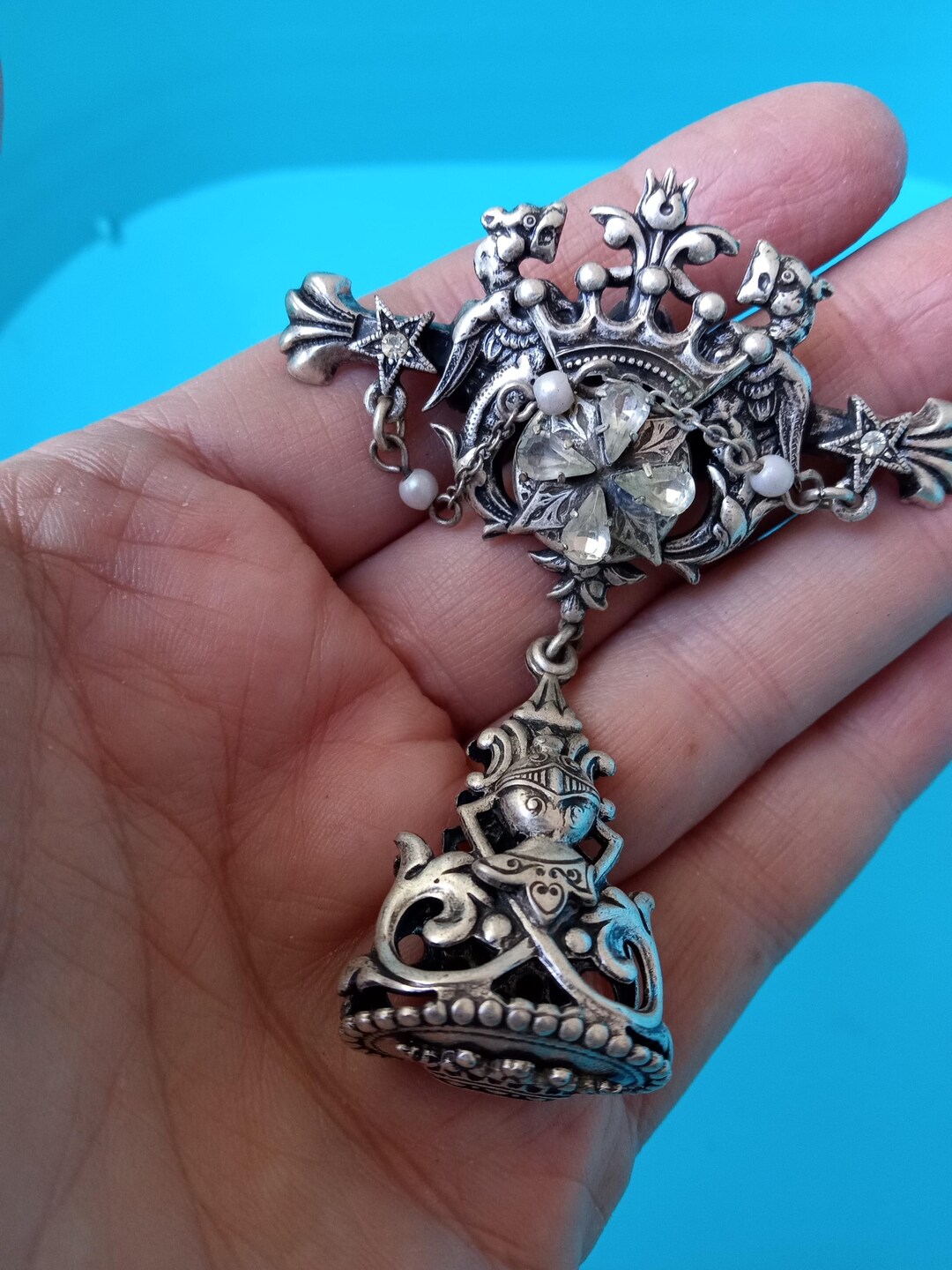 RARE Kirk's Folly Victorian Style Watch Fob Chain Pin Brooch Silver ...