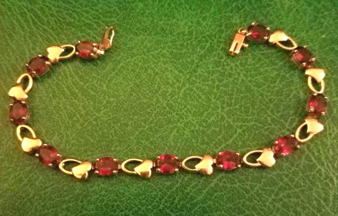 Garnet Ruby Red 14K Solid Gold Bracelet Heart Padlock Design, 7.25 ...