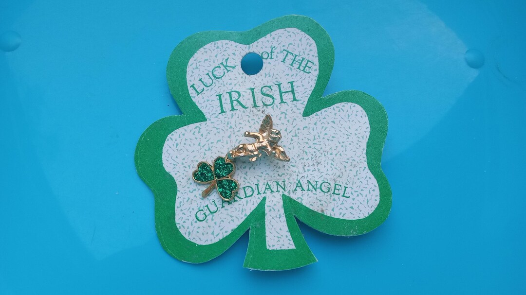 Vintage Irish Guardian Angel Clover Green Enamel Pin, New on Card Great ...
