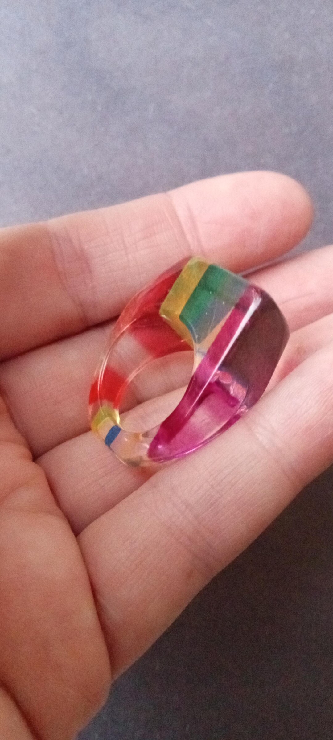 MCM Mod Color Illusion Large Rainbow Clear Lucite Dome Ring Flattop ...