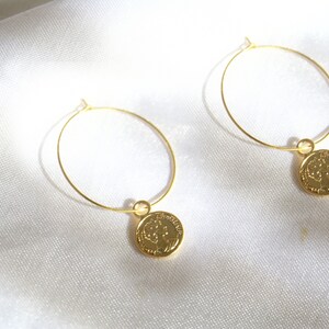 Medallion Earrings Coin Hoop Earrings Gold Plated Brass Coin - Etsy