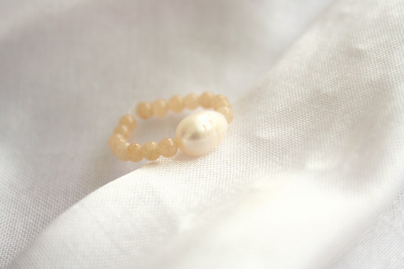Pearl Unisex Stone Ring, Elastic Band Rings, Natural Stone Ring Baroque ...