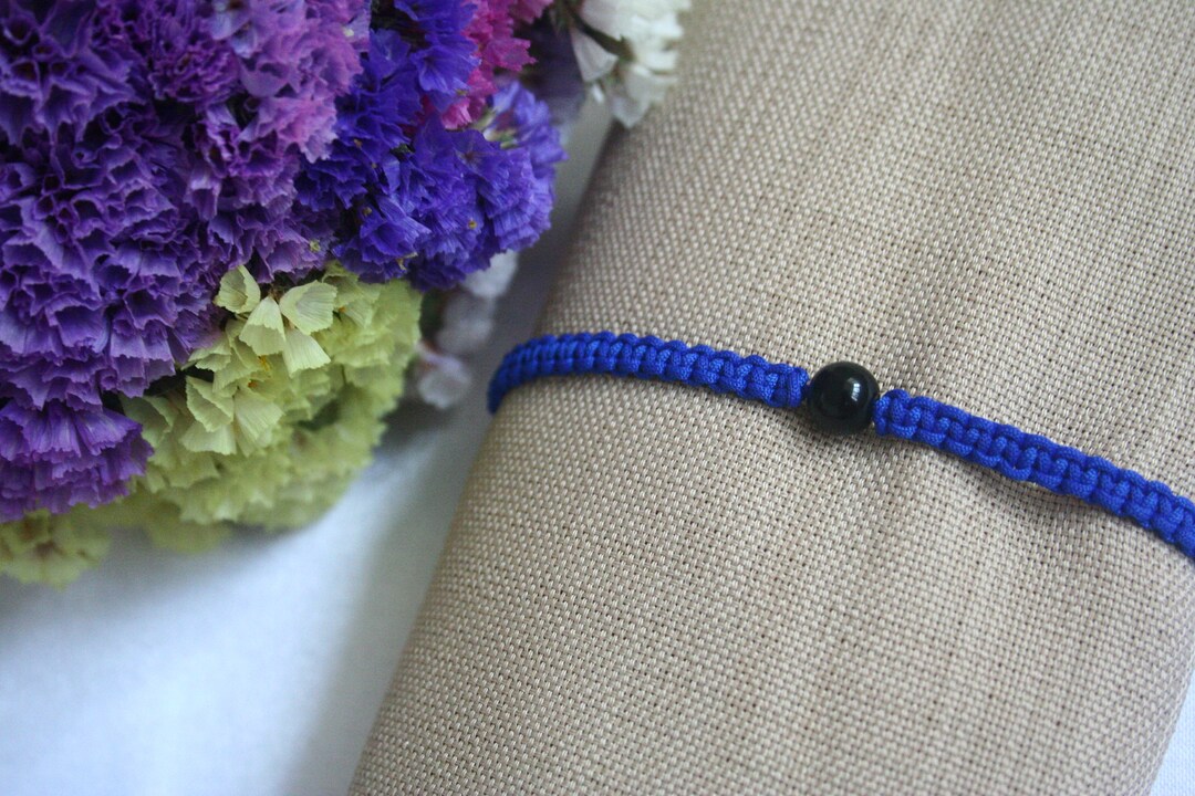 Natural Stone String Bracelet Black Onyx Bracelet Adjustable - Etsy