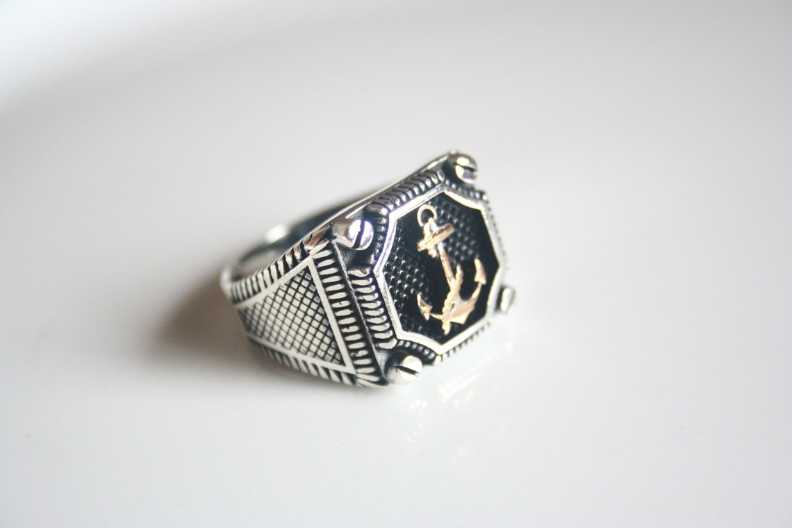 Anchor Men Ring Signet Ring 925 Sterling Silver Modern Silver Rings for ...