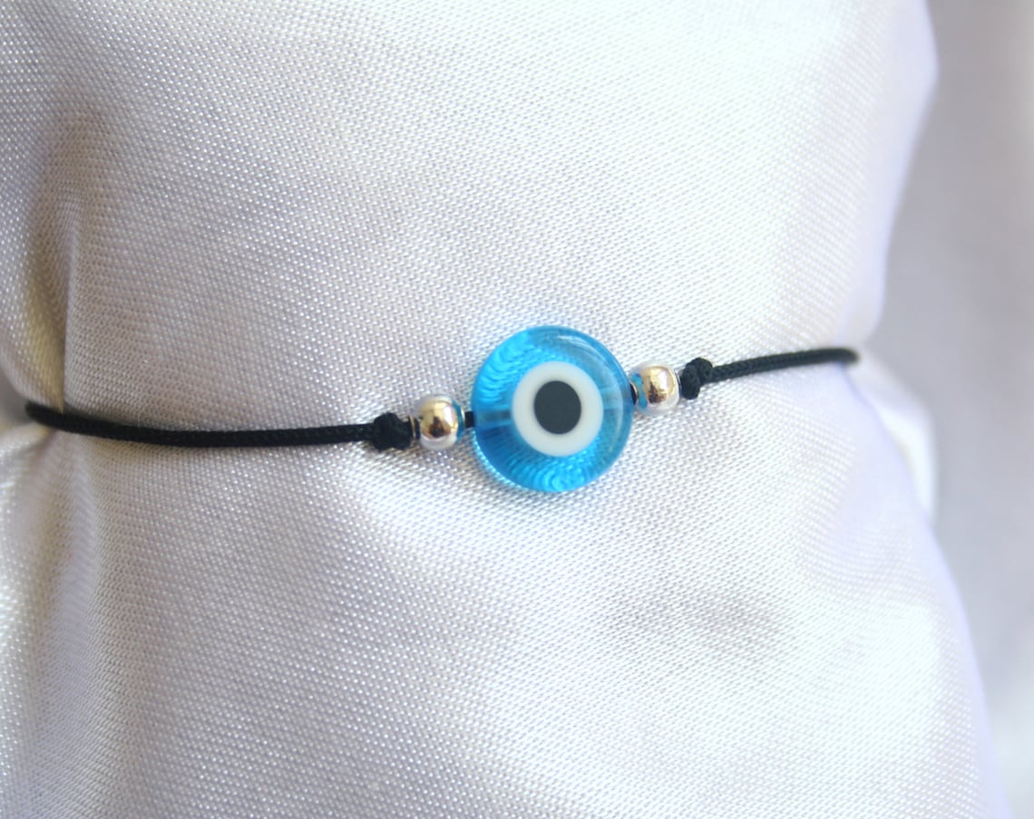 Evil Eye String Bracelet, Black String Bracelet for Protection Mens ...