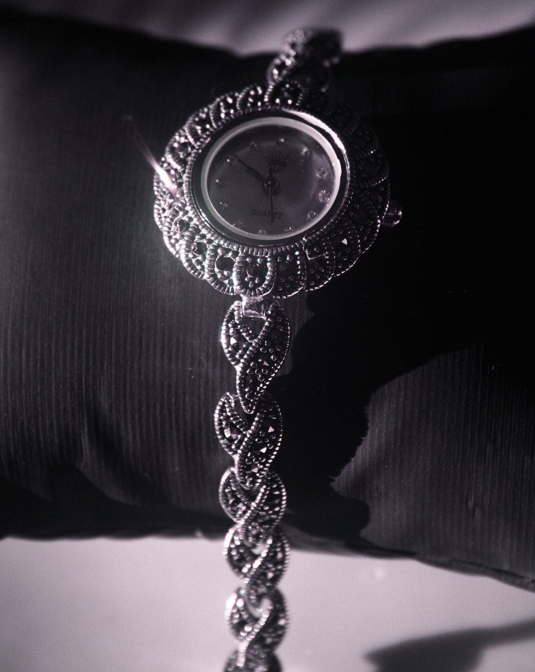 925 Sterling Silver Marcasite Watch Watches for Women Black - Etsy