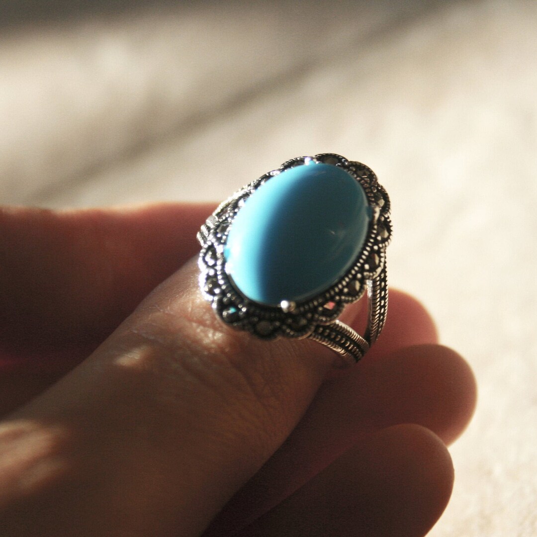 Marcasite Turquoise Ring Turquoise Rings Womens Rings - Etsy