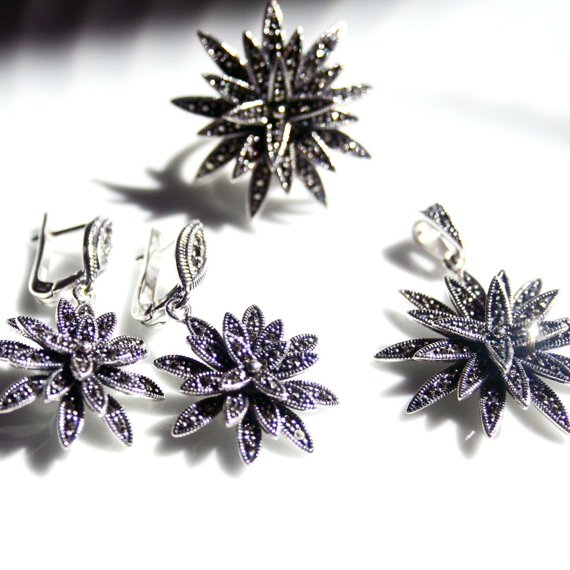 Jewelry Set, Marcasite Jewelry Set for Wedding for Womens 925 Sterling ...