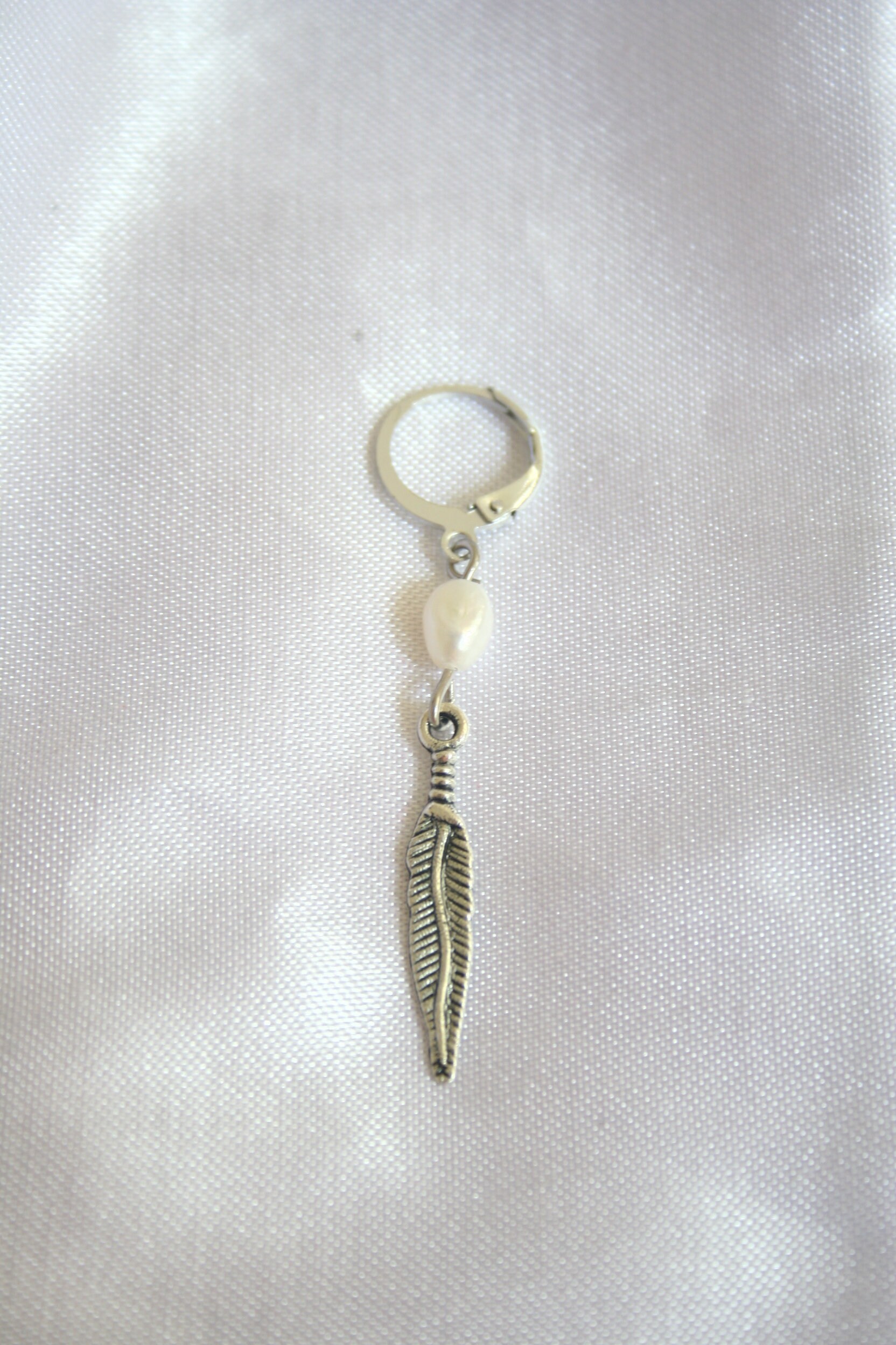 Feather Pearl Earrings, Handmade Pearl Dainty Earrings, Womens Jewelry ...