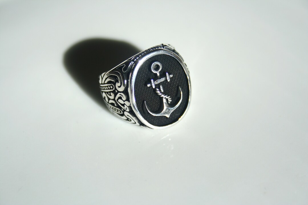 Anchor Ring Men Wax Seal Anchor Ring Mens Ring 925 Sterling Silver ...