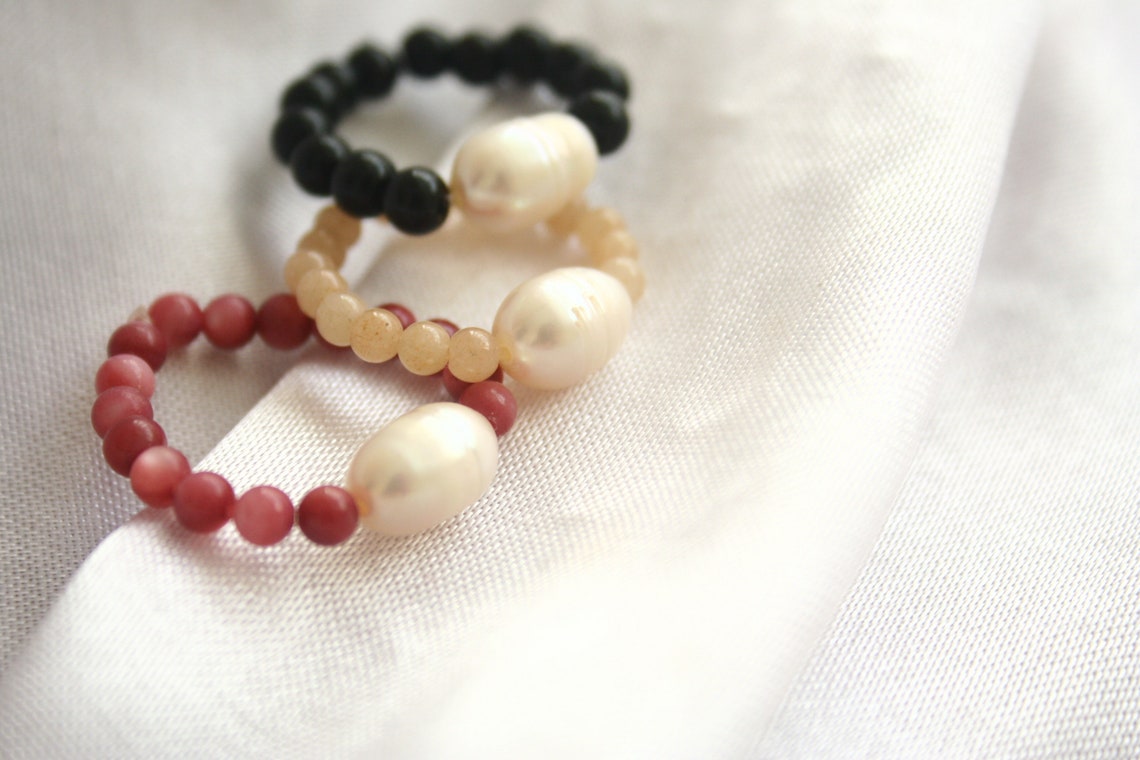 Pearl Unisex Stone Ring Elastic Band Rings Natural Stone - Etsy