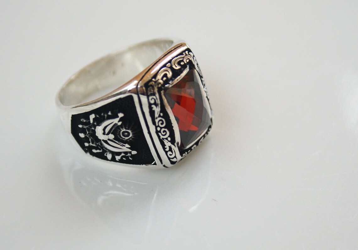 Garnet Rings for Men 925 Sterling Silver Ring for Men Ottomon Ring Men ...
