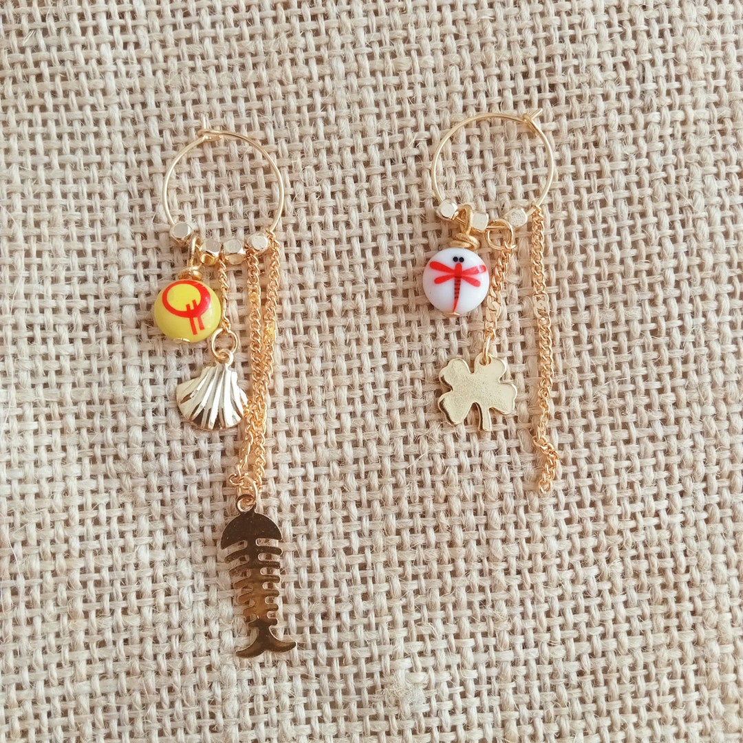 Charm Earrings, Hoop Earrings, Gold Plated Chain Earrings, Handmade ...