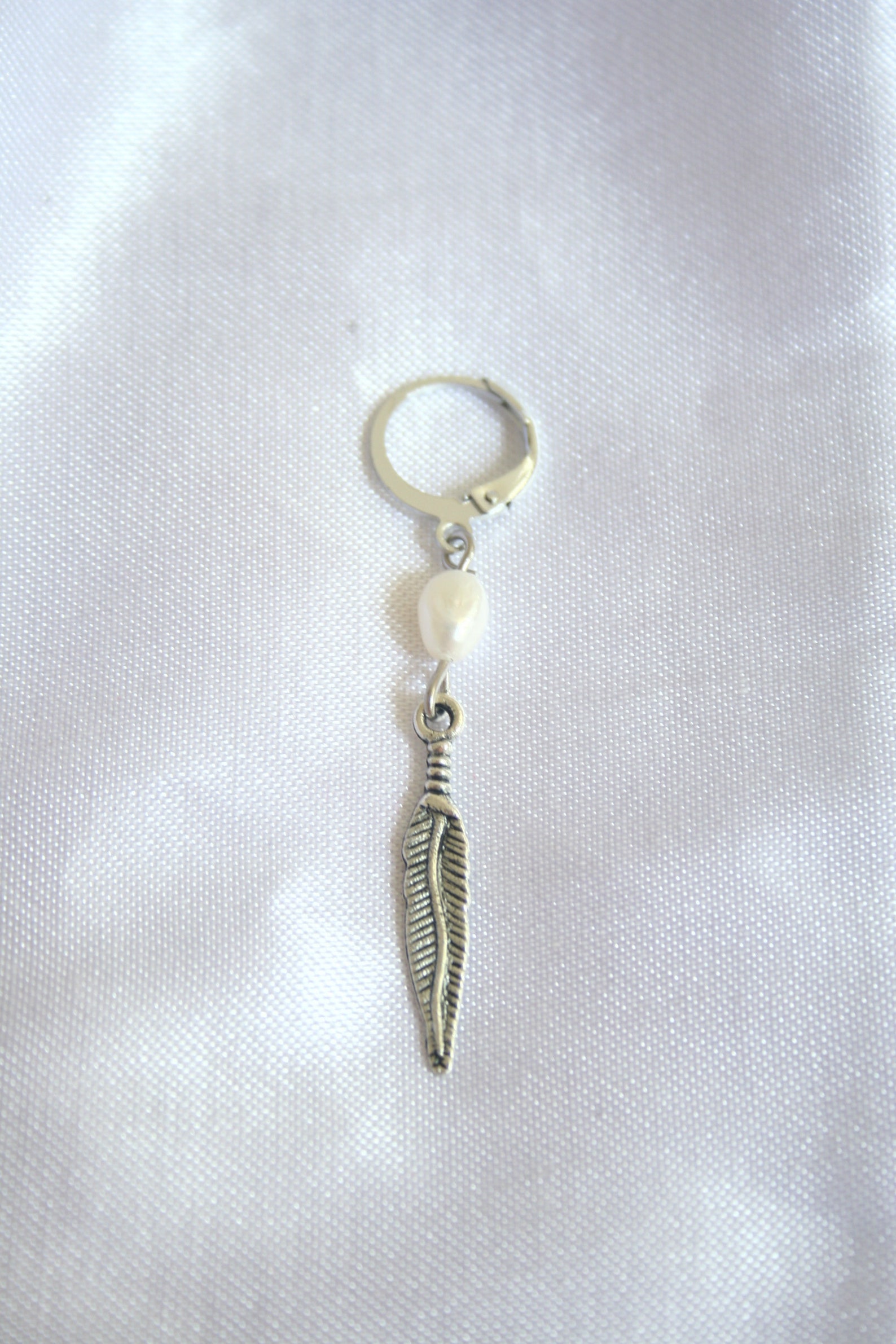 Feather Pearl Earrings Handmade Pearl Dainty Earrings Womens Jewelry Dangle Earrings Unique